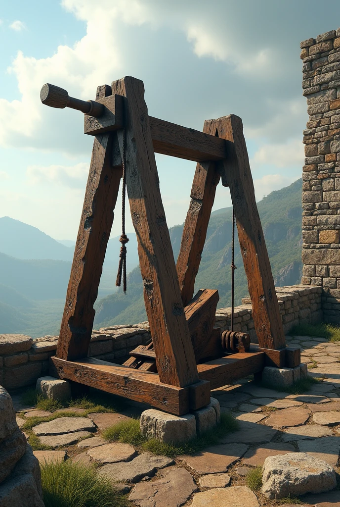 Wooden catapult no smaller than 30x30 cm and no larger than 50x50 cm ...