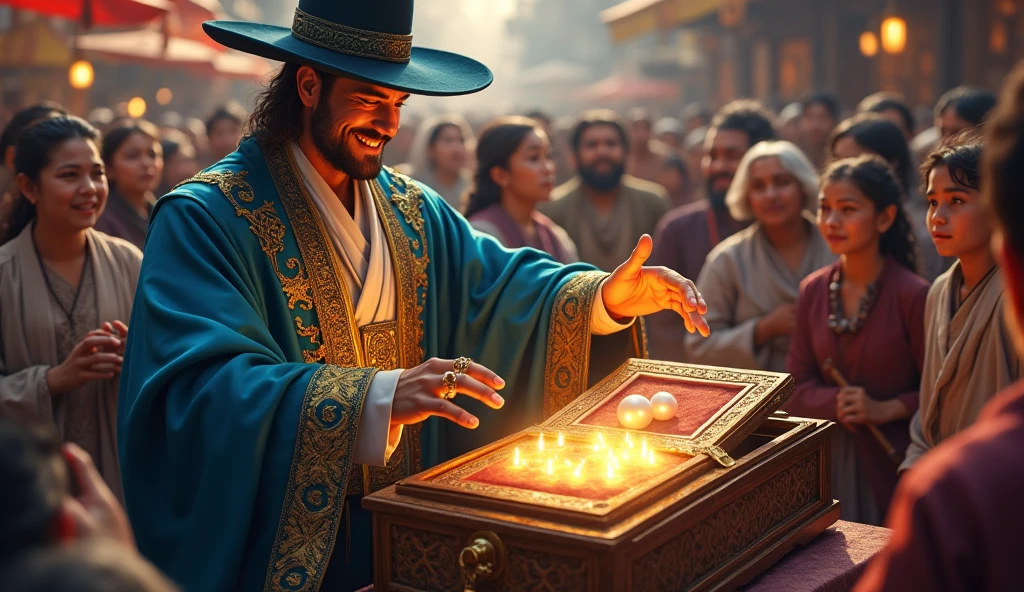 The Merchant Opening the Ornate Chest with a Flourish Visual style ...