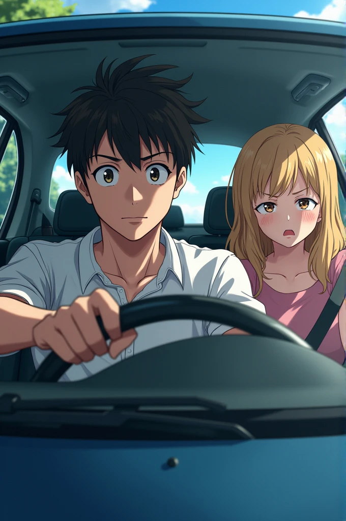 Anime style: Two characters inside the car, the guy was driving and the ...
