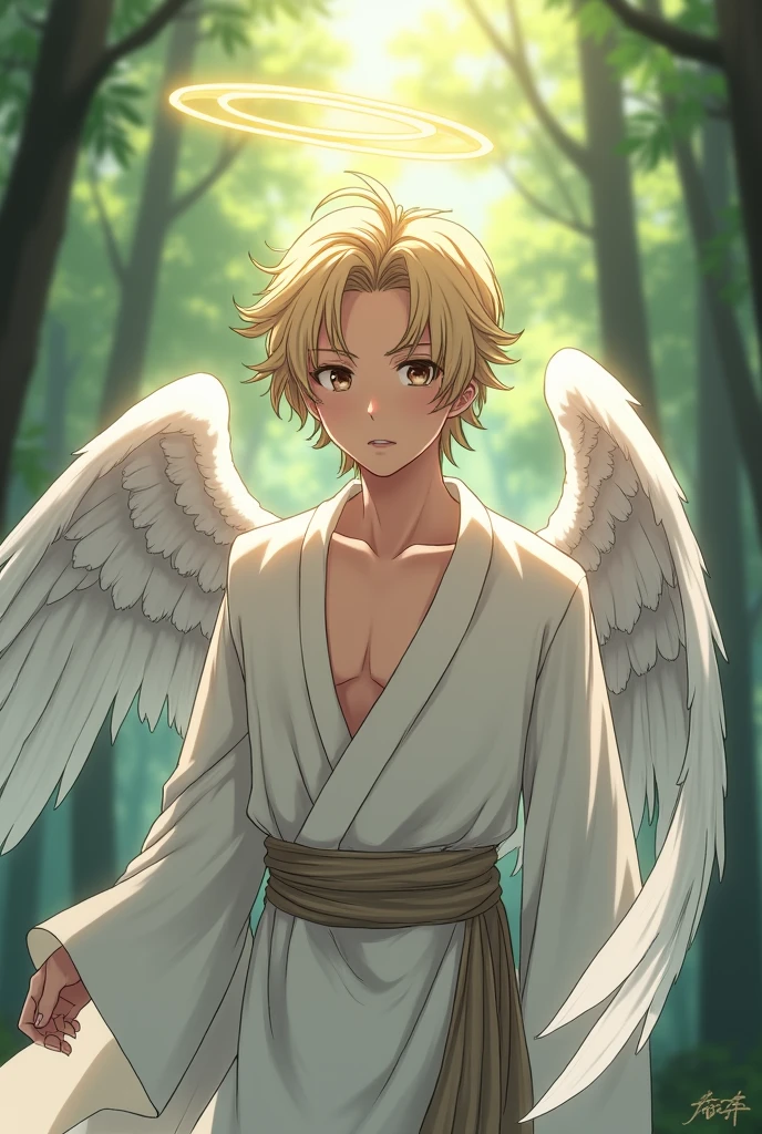 20 year old angel boy facing the camera,whole body,Angel wings on the ...