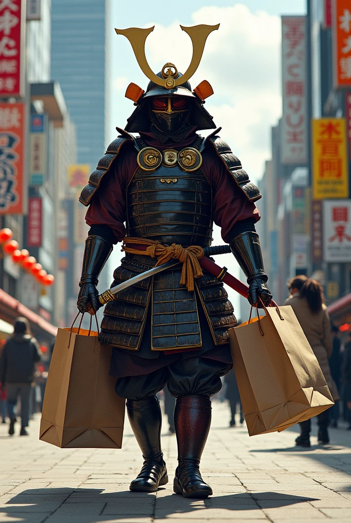 Samurai holding shopping bag - SeaArt AI