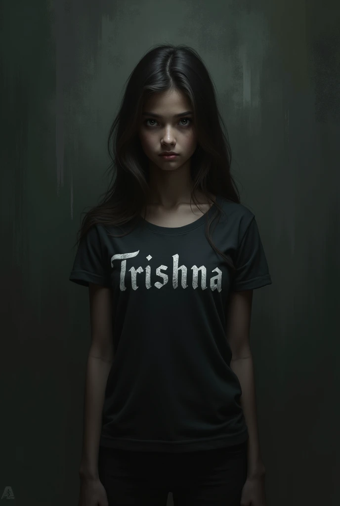 A girl will have Trishna on her top with dark bracgraound - SeaArt AI