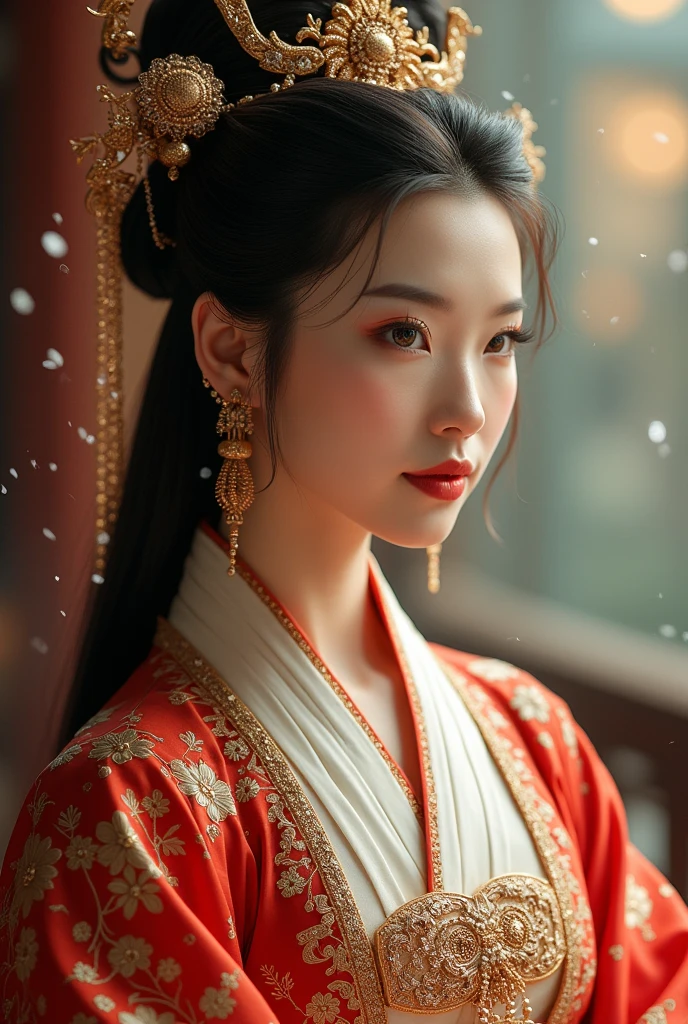 Draw a beautiful Chinese woman wearing the imperial attire of an ...