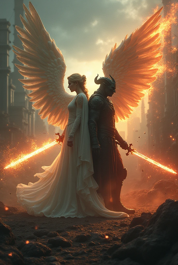 An angel and a demon who fight against demons and undead to prevent the apocalyp - SeaArt AI