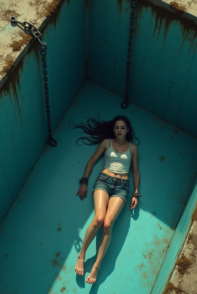 The girl is chained to the bottom of an empty pool - SeaArt AI
