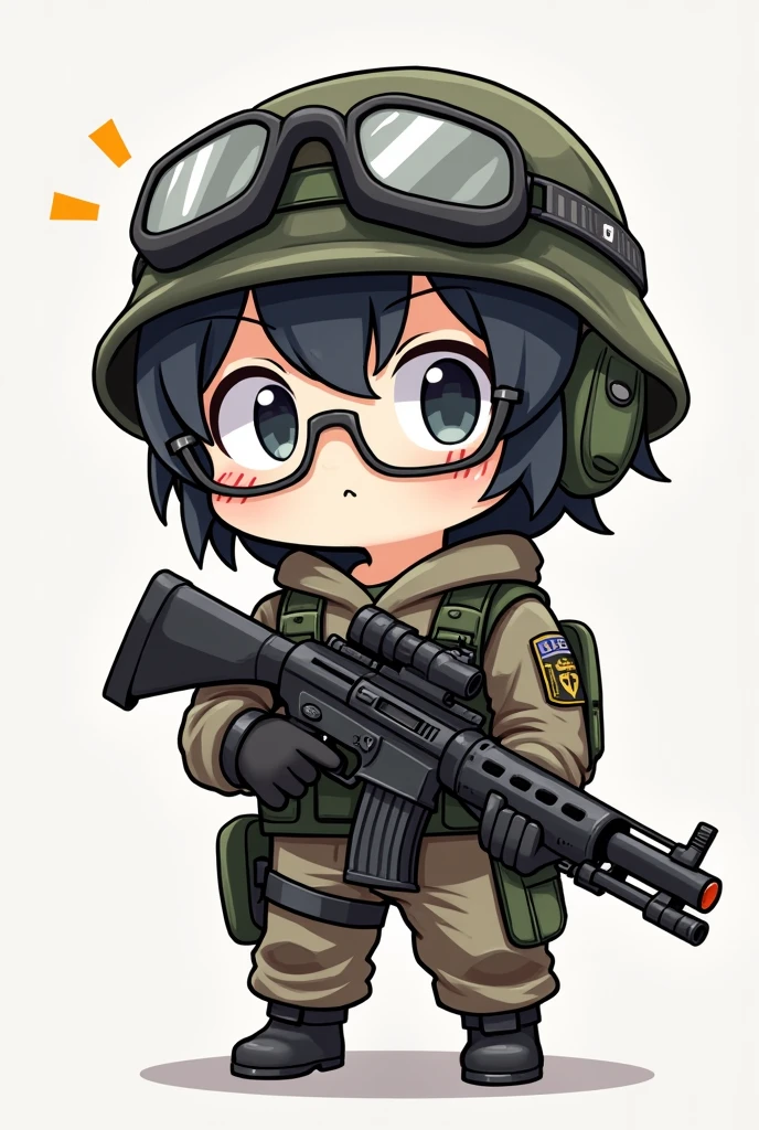 Chibi boy with a tactic clothes, tactic helmet, weapon,middle black ...