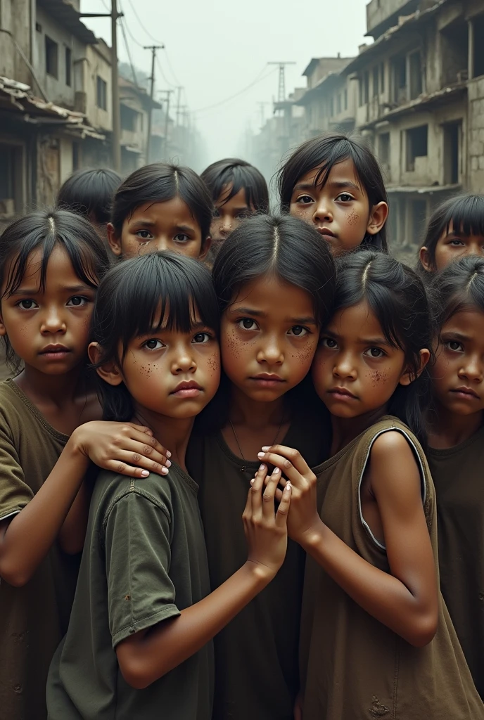 Group of children weeping because of poverty - SeaArt AI