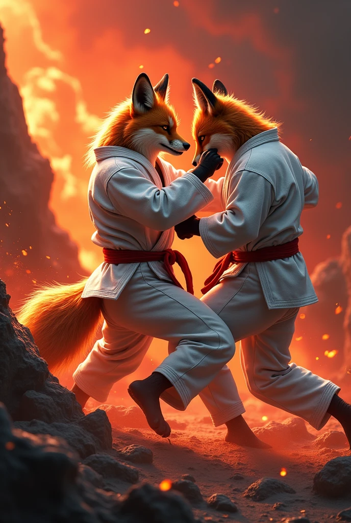 Digital art, zootopia male Fox wearing a white Jiu Jitsu gi fighting ...