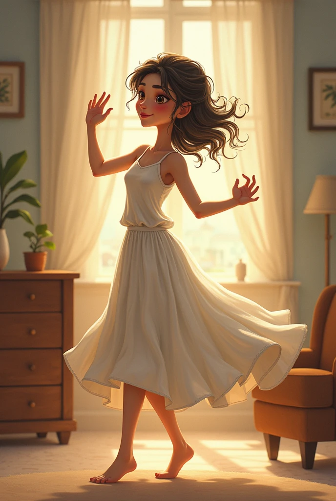 A one woman( em cartoon) 40 years old who appears fragile and weak ...
