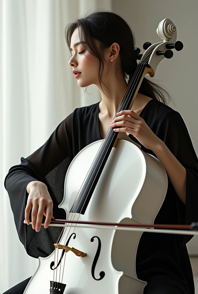 A woman plays white cello - SeaArt AI