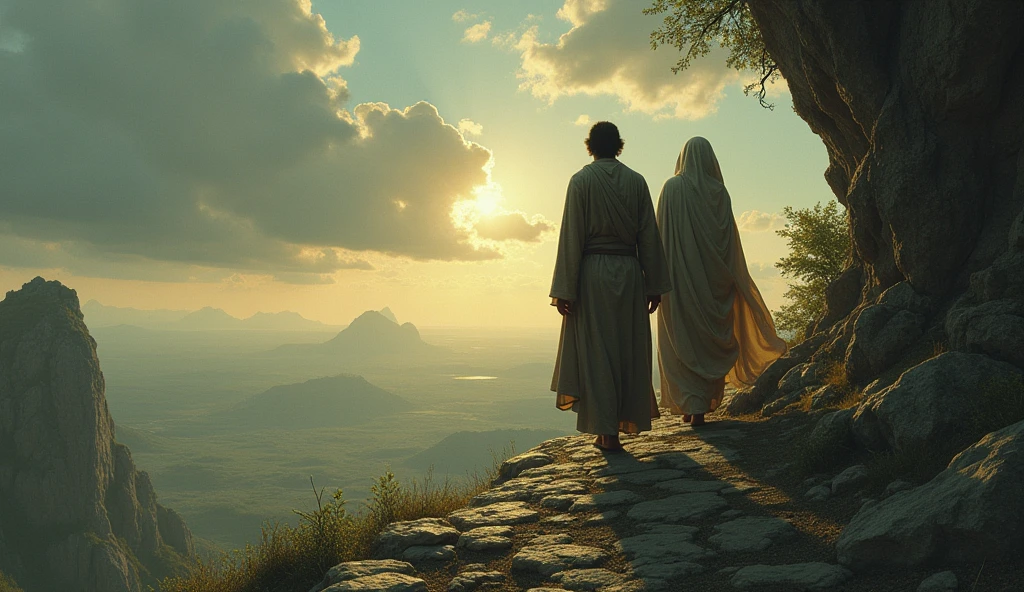 Illustrate male Adam and female Hawwa (peace be upon them) descending ...