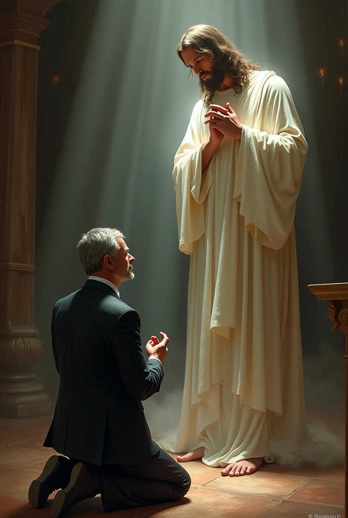 Modern man receiving forgiveness from Jesus - SeaArt AI