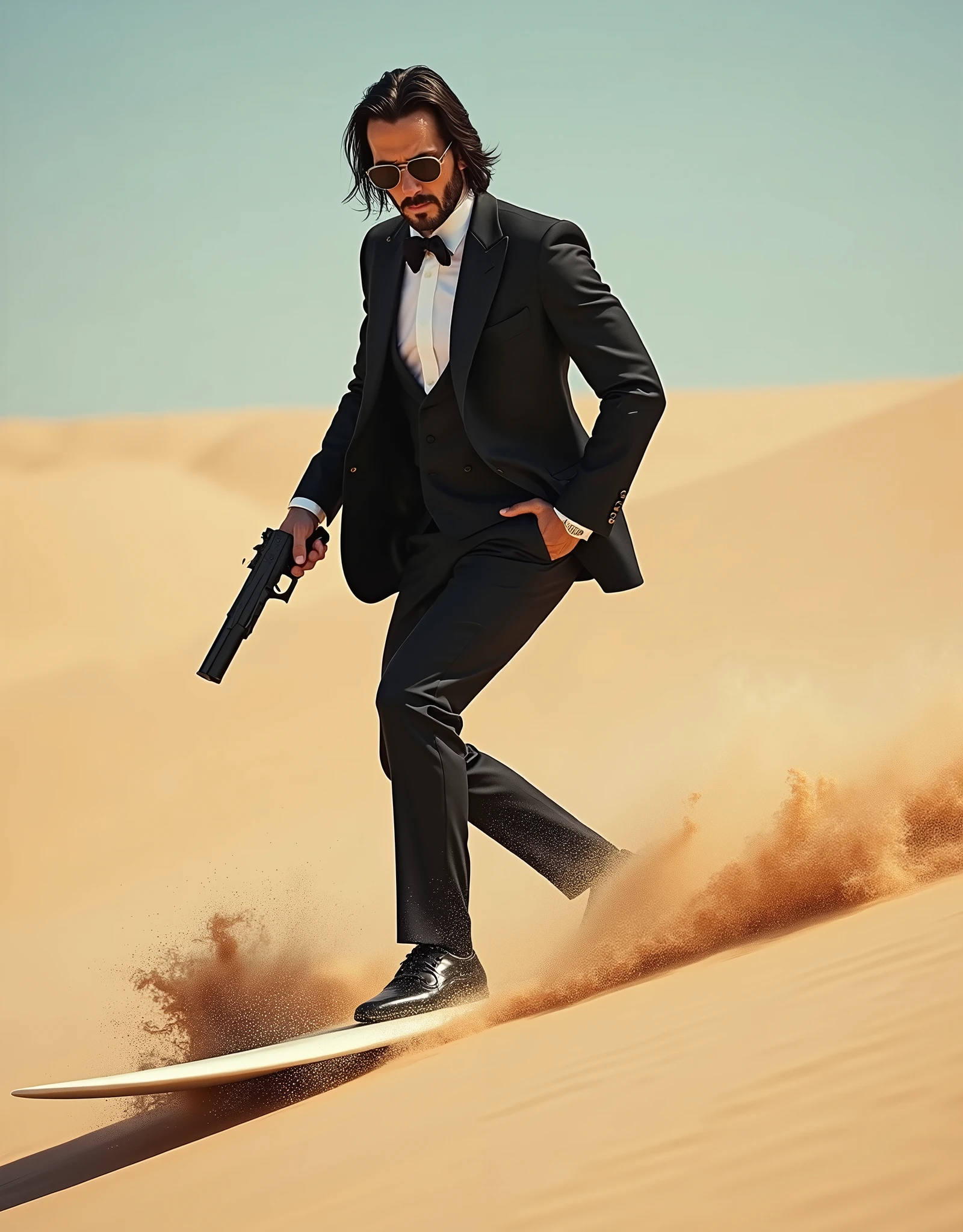 Professional photography, photo of a man wave surfing on the sand of ...