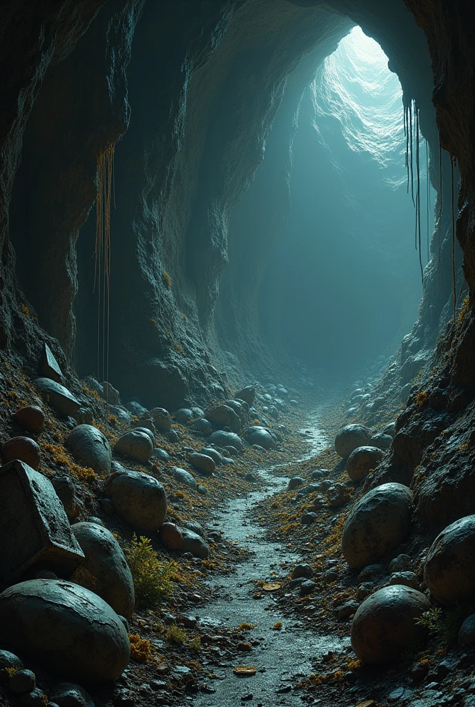 Make me picture of garbage dump in cave - SeaArt AI