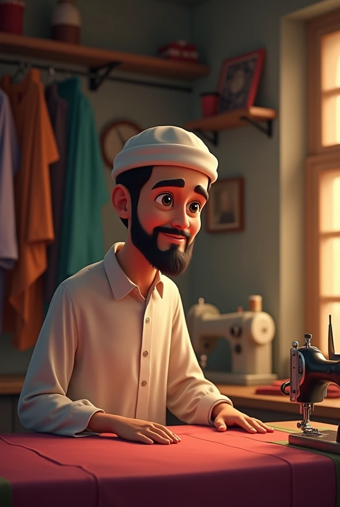 An animated image of Normal Muslim tailor tailoring - SeaArt AI