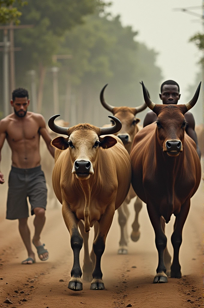 3 men chasing women to rape and killing cow - SeaArt AI