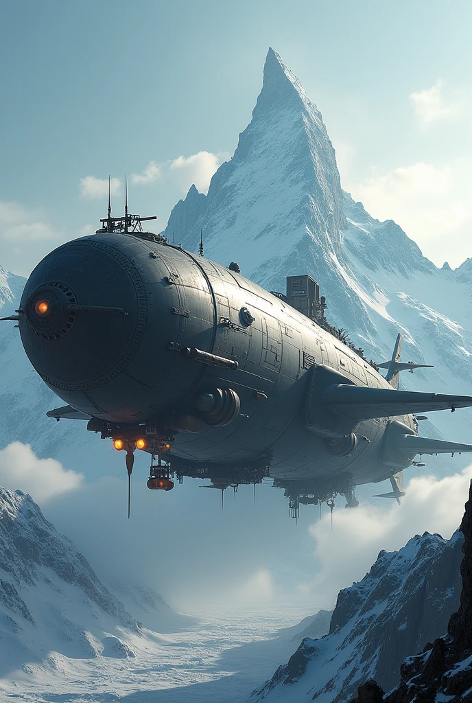 Large engine, Large dieselpunk bomber airship、Ultra high definition ...