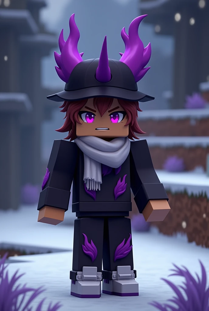 A Minecraft iskin, brown square,with black and purple cap, with purple ...