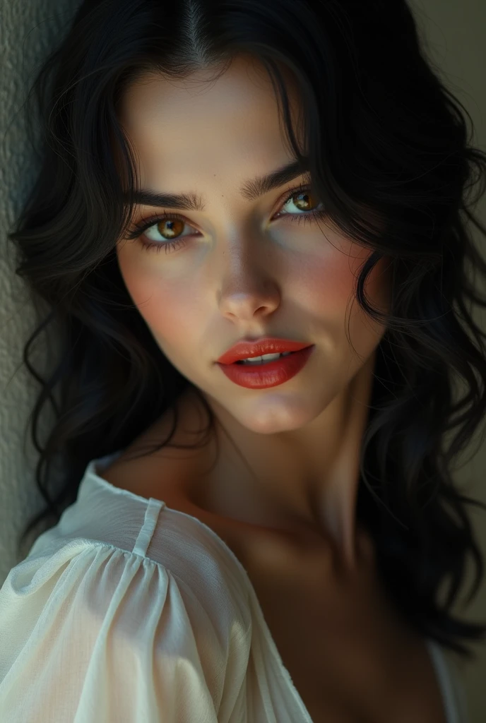 Photo d'une femme ultra réaliste, European, her slightly slanted eyes ...