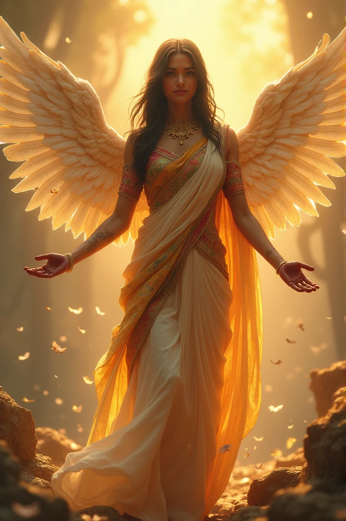 A beautiful Indian angel welcoming with heart - SeaArt AI
