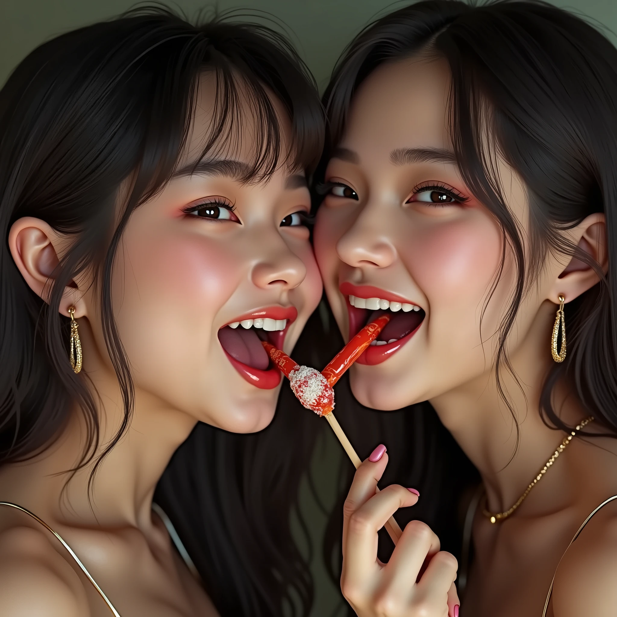 Two Asian Women With Red Lips And Toothpicks In Their Mouths Seaart Ai