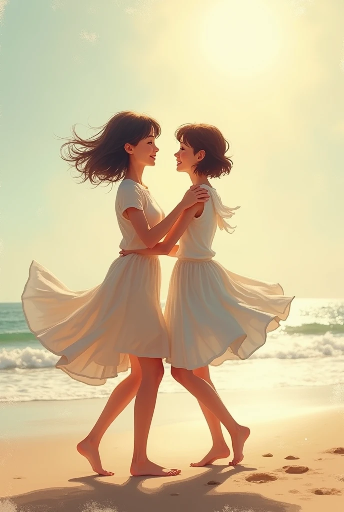 Impressionistic hazy picture of a short-haired mother and her sister ...