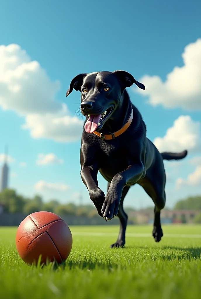 Black dog playing football - SeaArt AI