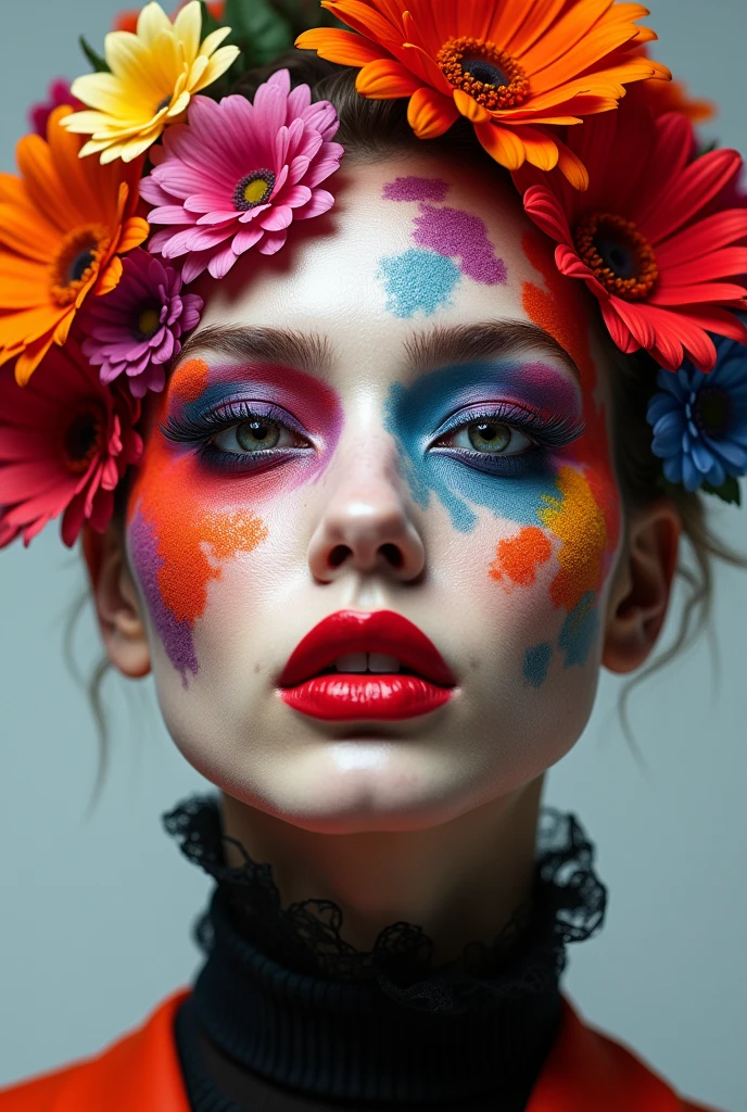 Create facial makeup with flowers, only flashy makeup - SeaArt AI