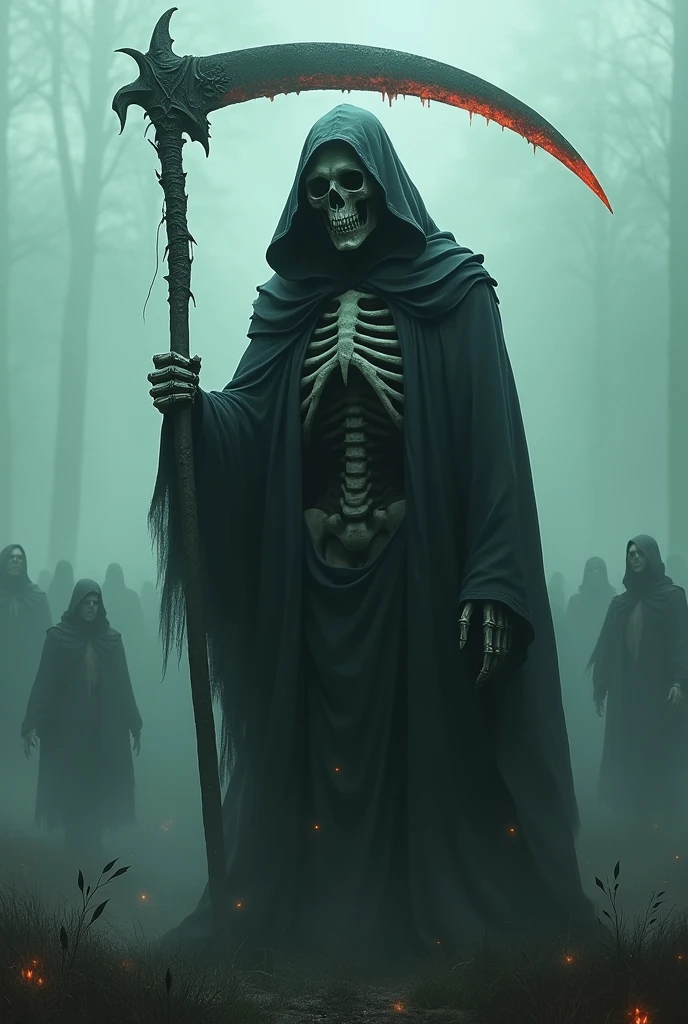 Intricate detailed grim reaper, army of zombies in background - SeaArt AI