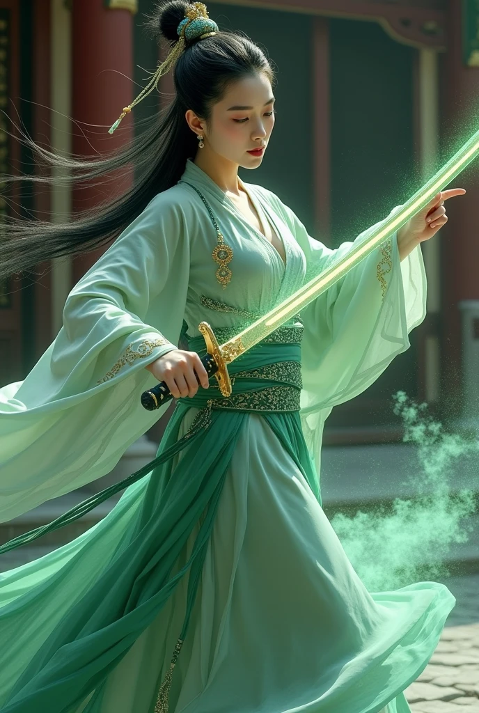 Ancient chinese female sword dancer wearing early zhao dynasty clothing ...