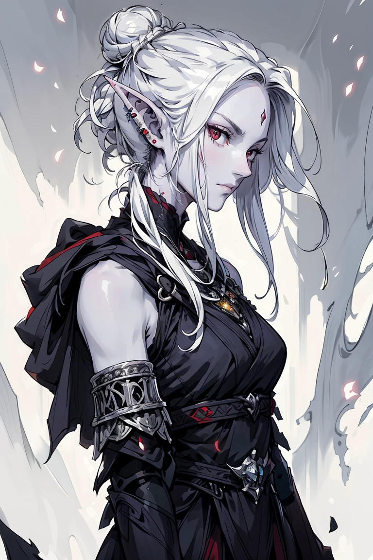 Drow,white hair, female, pointy ears, solo, Calm slightly smile - SeaArt AI