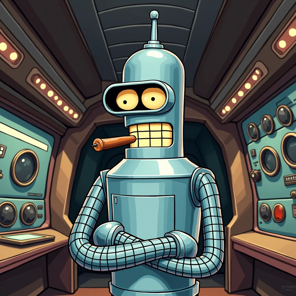 Bender (futurama) on the Planet Express spaceship in classic HQ style ...