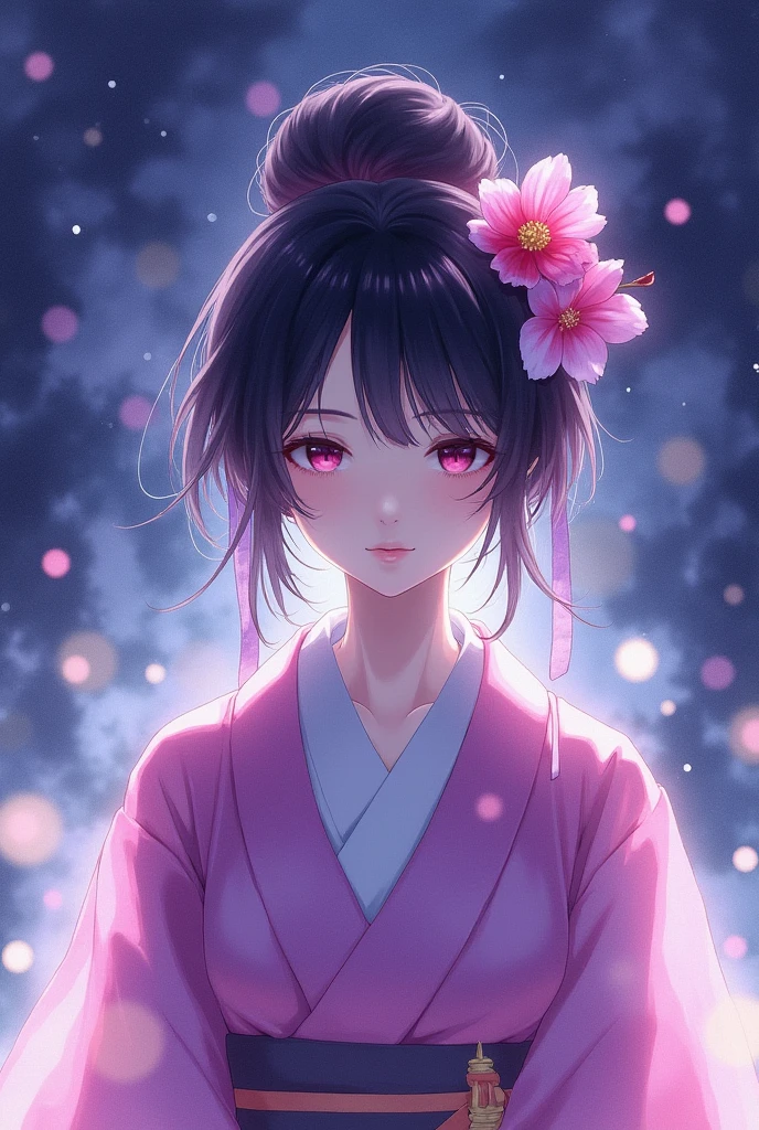 A beautiful oiran facing directly forward, portrayed in shades of ...