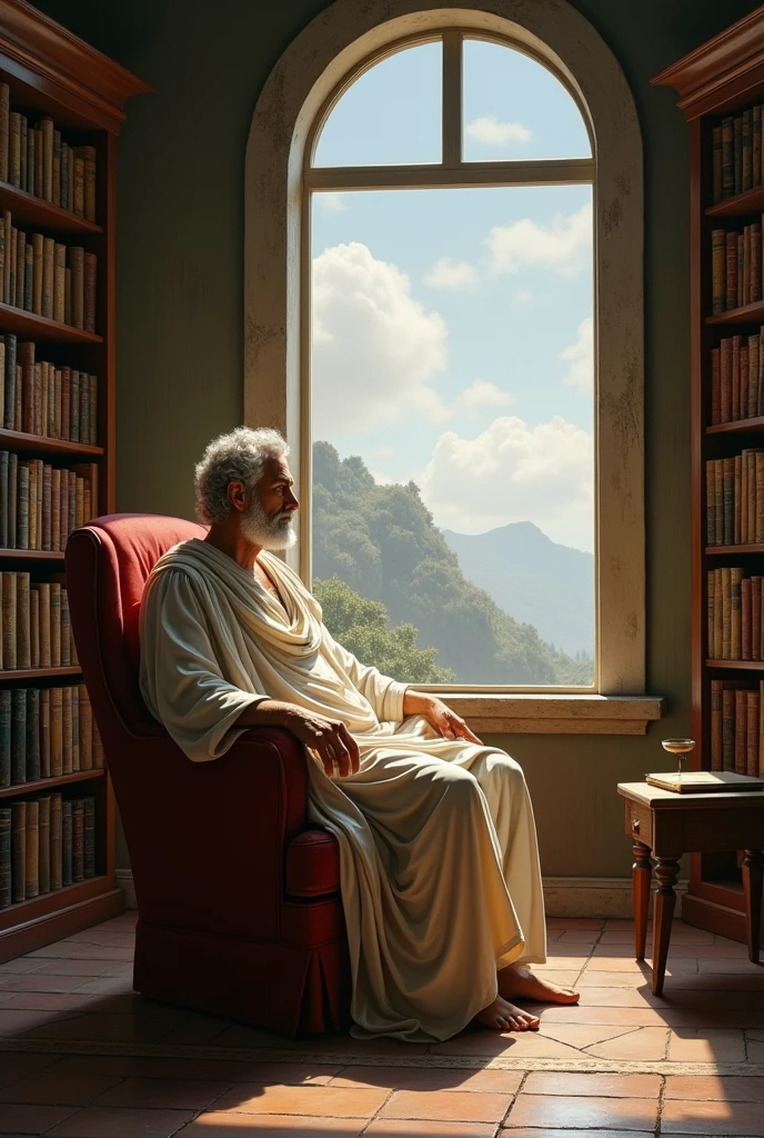 Greek philosopher chrysippus sitting on a chair and observing through ...