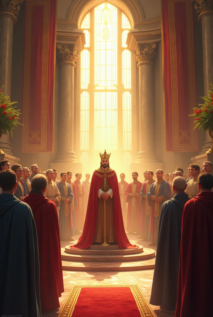 Create an epic fantasy image that captures the moment of the coronation ...