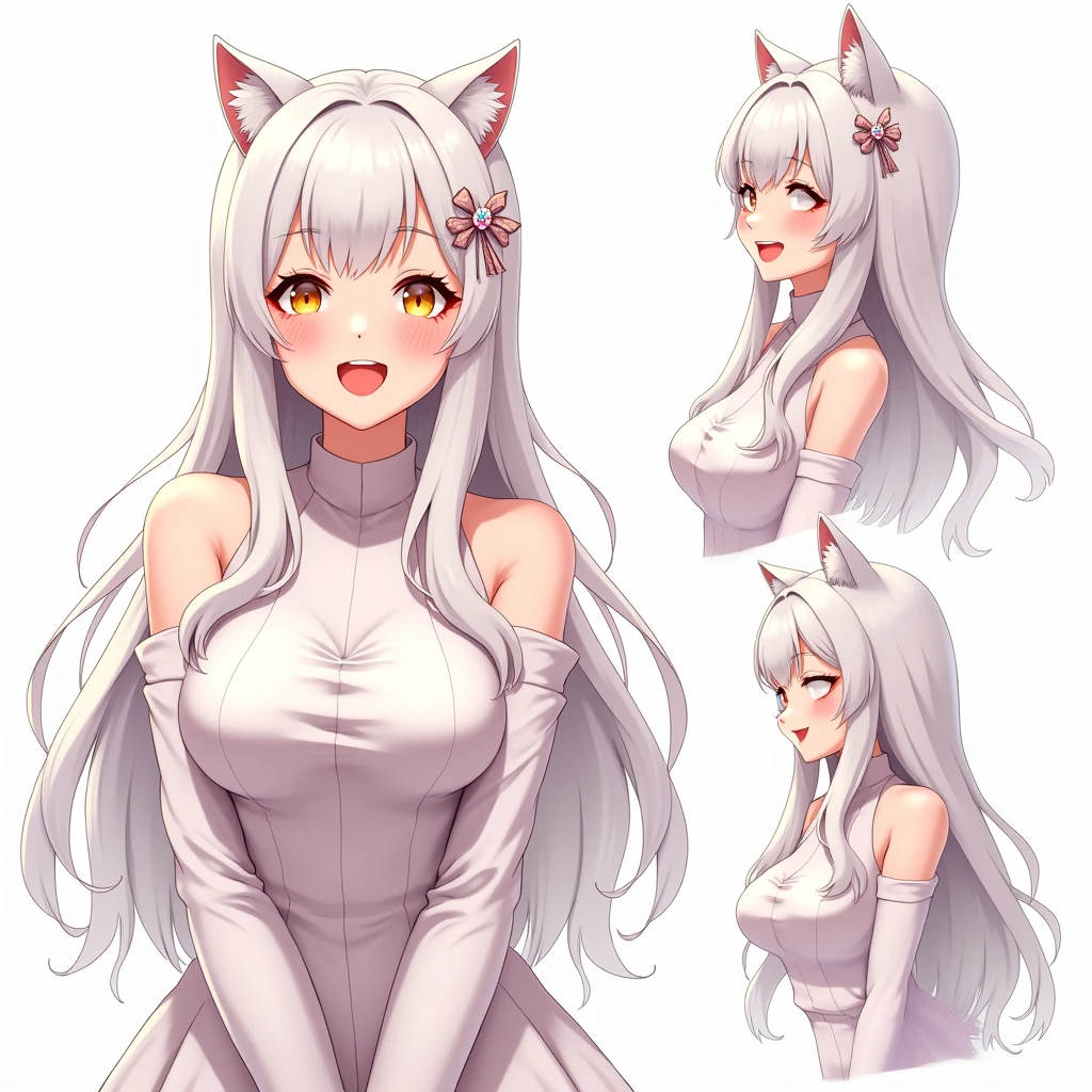 1 , longye hair, bangss, White hair, hair ornament, breasts big - SeaArt AI