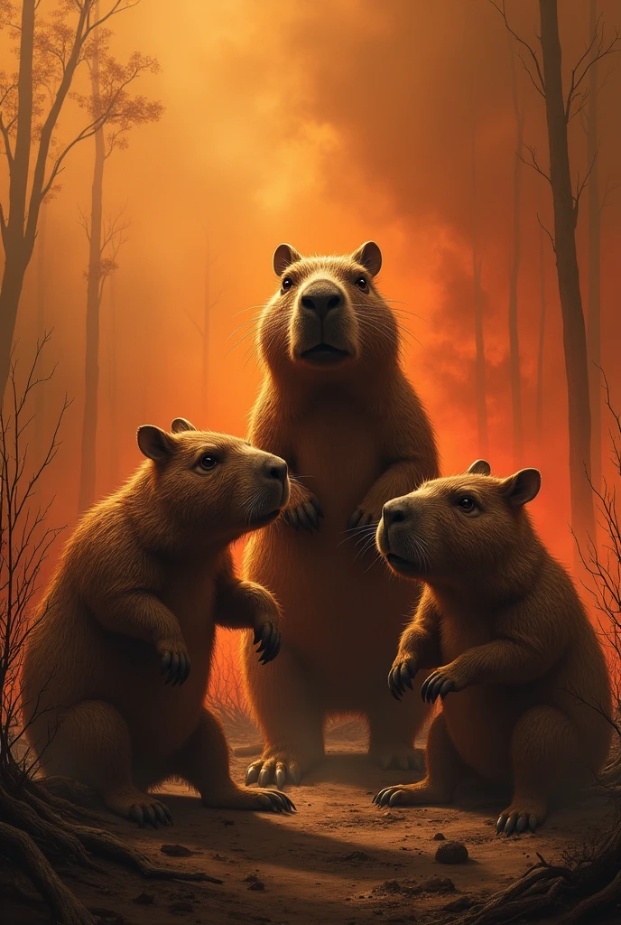 Capybaras suffering in the fire - SeaArt AI
