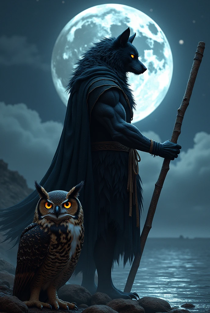 Female werewolf warrior with black fur wearing a black cape and ...