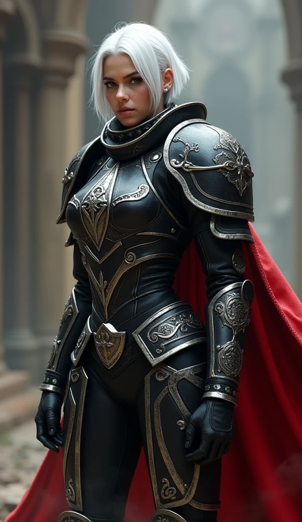 Warhammer 40000, Adeptus Sororitas, white short hair, black power armor ...