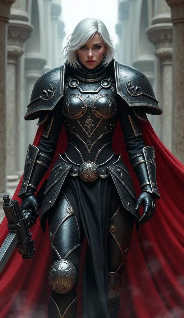 Warhammer 40000, Adeptus Sororitas, white short hair, black power armor ...