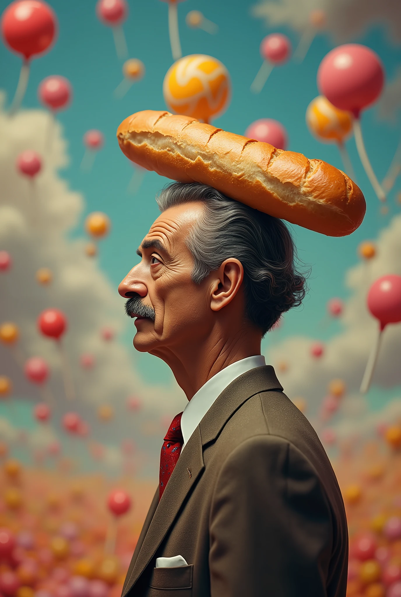 Arafed man with a loaf of bread on his head - SeaArt AI