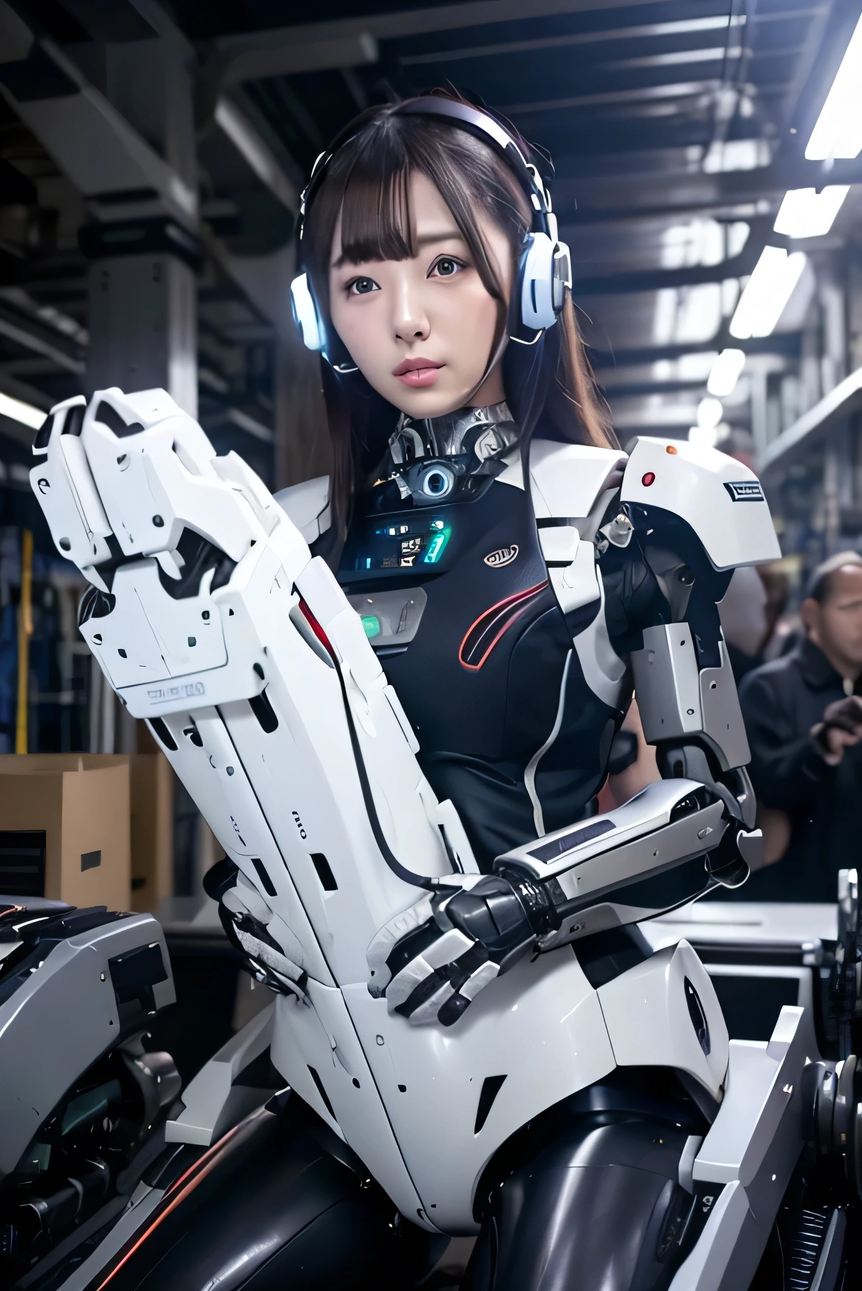 A close up of a woman in a suit with headphones on - SeaArt AI