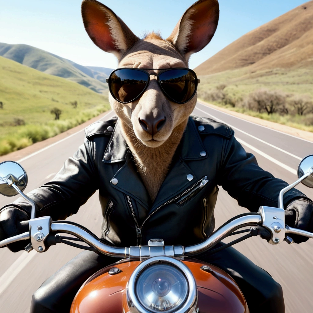 Closeup, A dynamic scene of a of a motorcycle speeding down an open ...