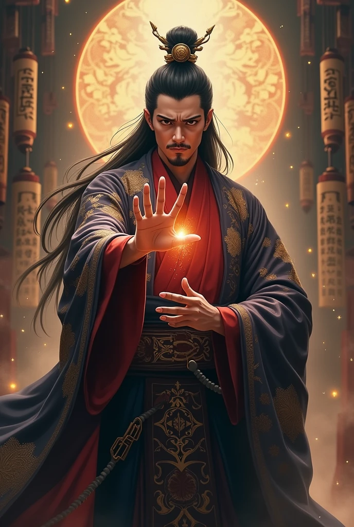 "Generate an image of a powerful onmyoji, inspired by the legendary ...