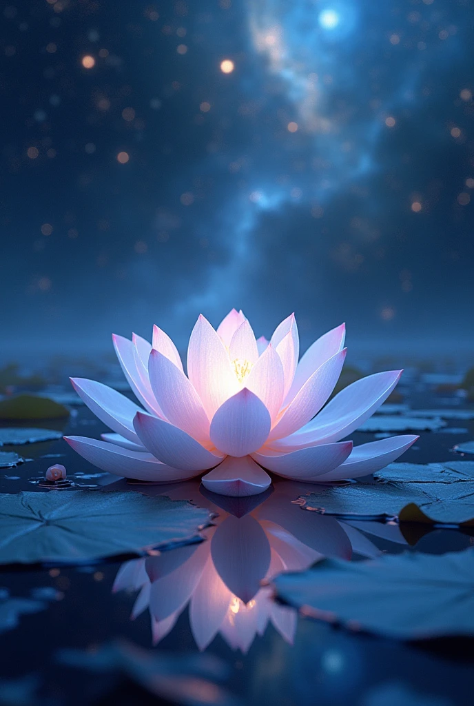 A serene lotus pond, a lotus flower blooming in the cosmos, ethereal ...