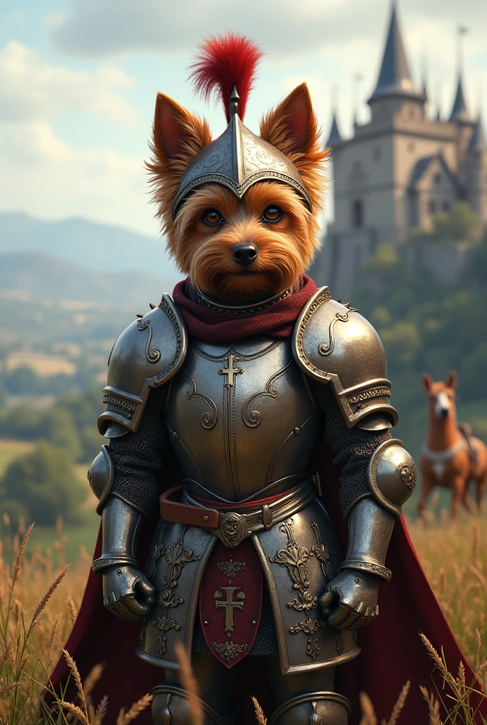 A yorkshire terrier knight with medieval amor - SeaArt AI
