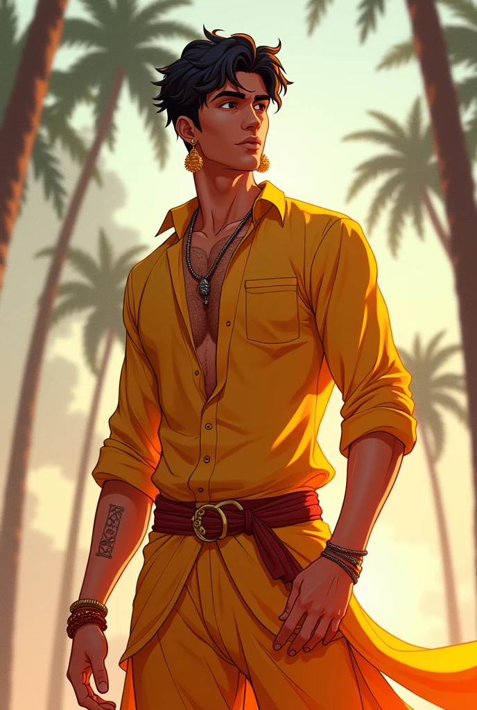 Indian anime male character, lean body, in casual Indian yellow colour ...