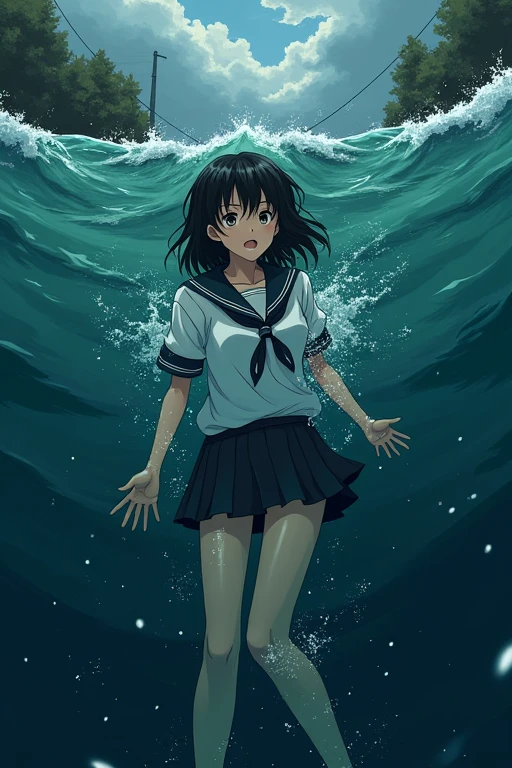 High school girl Drowning Anime Style - SeaArt AI