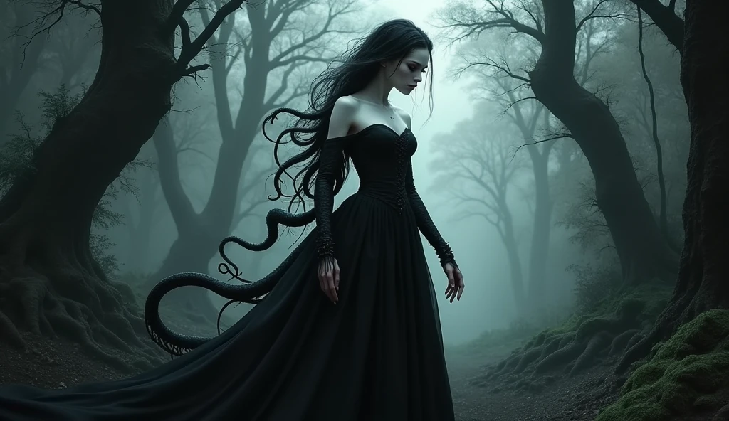 A woman dressed as a vampire in a forest, trending digital fantasy art ...