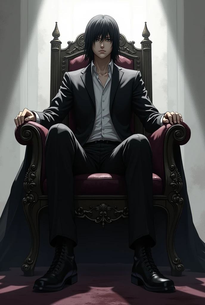 Kira siting on chair like king attitude from death note - SeaArt AI